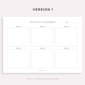Monthly Planner Printable Landscape, Minimalist Monthly Organizer ...