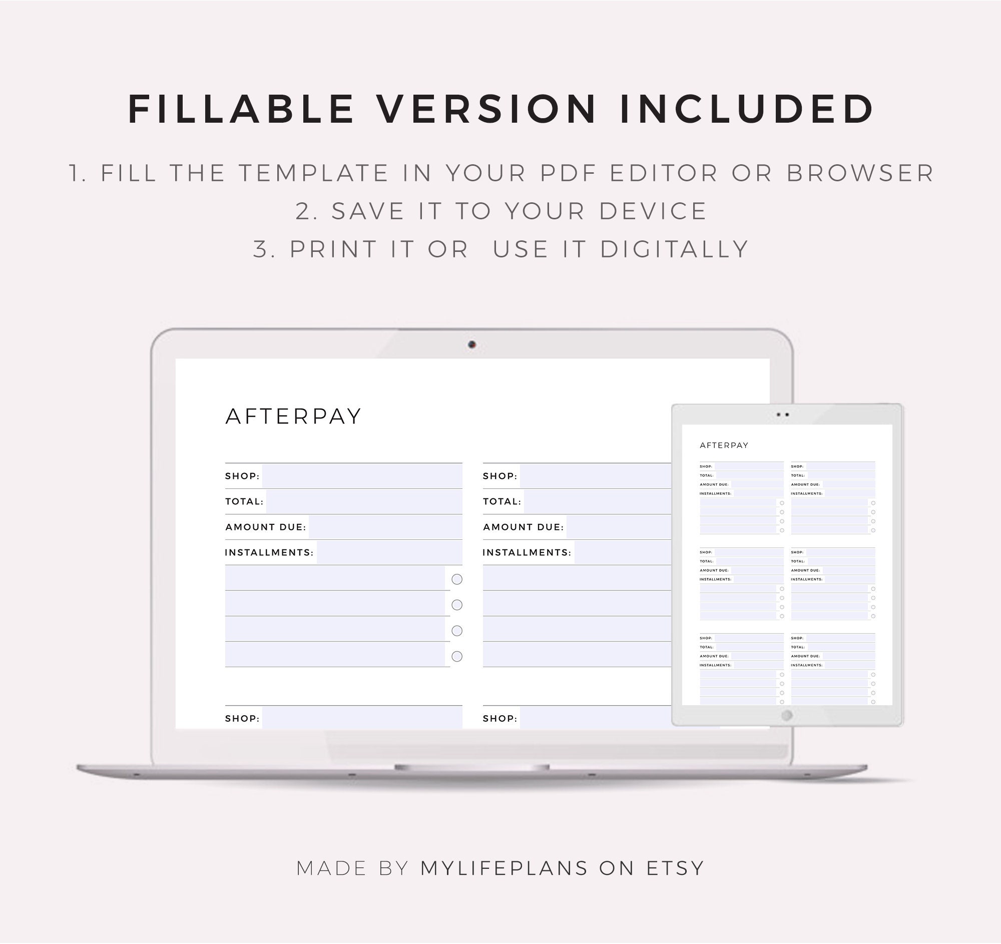Afterpay Klarna & Paypal Tracker Printable and Fillable PDF - Etsy