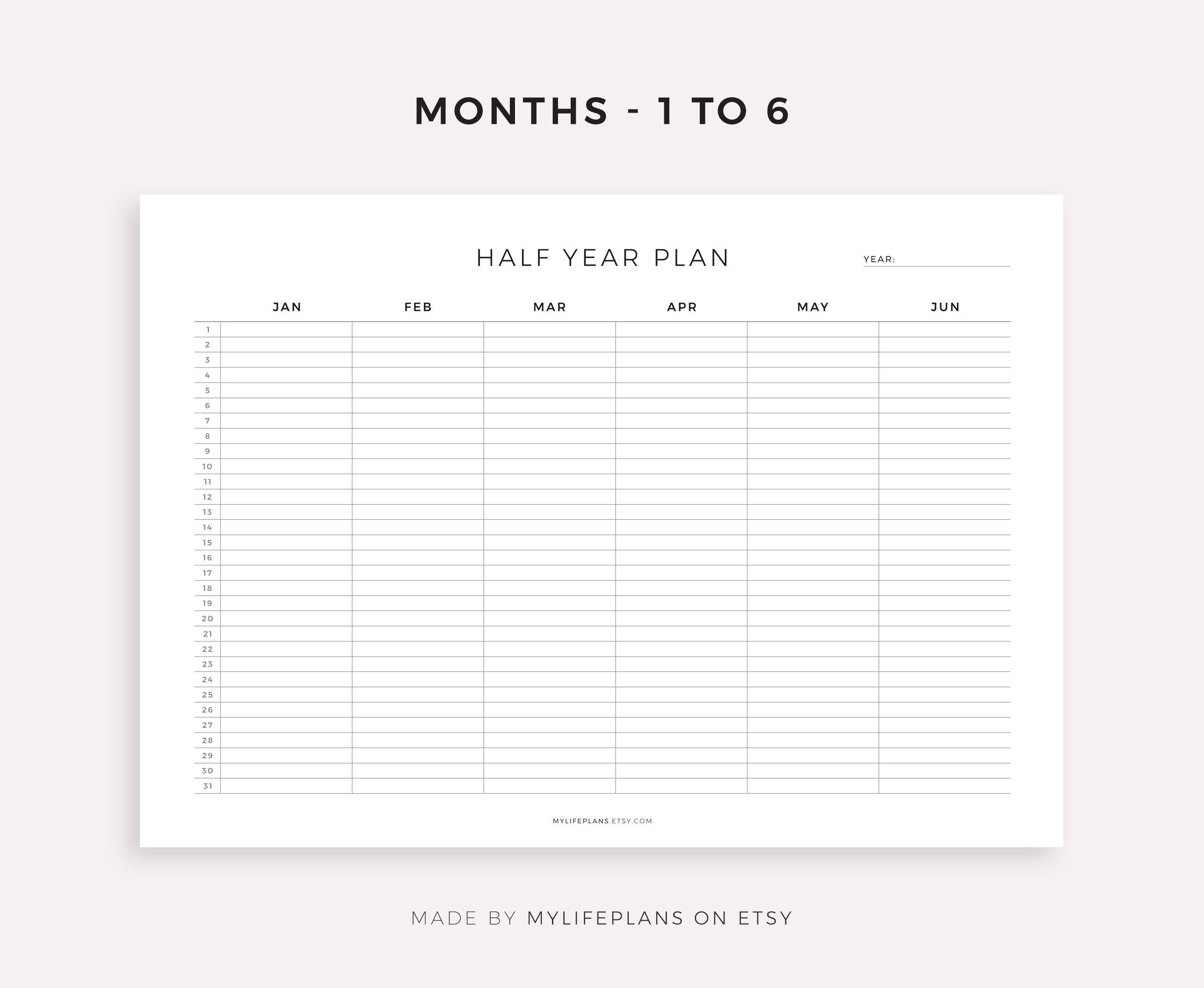 Half Year Planner Printable Landscape Year on 2 Pages - Etsy
