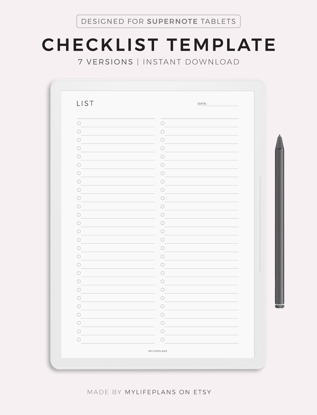 Blank Checklist Template for Supernote A5X2/A5X/A5/A6X2/A6X/A6, Instant ...