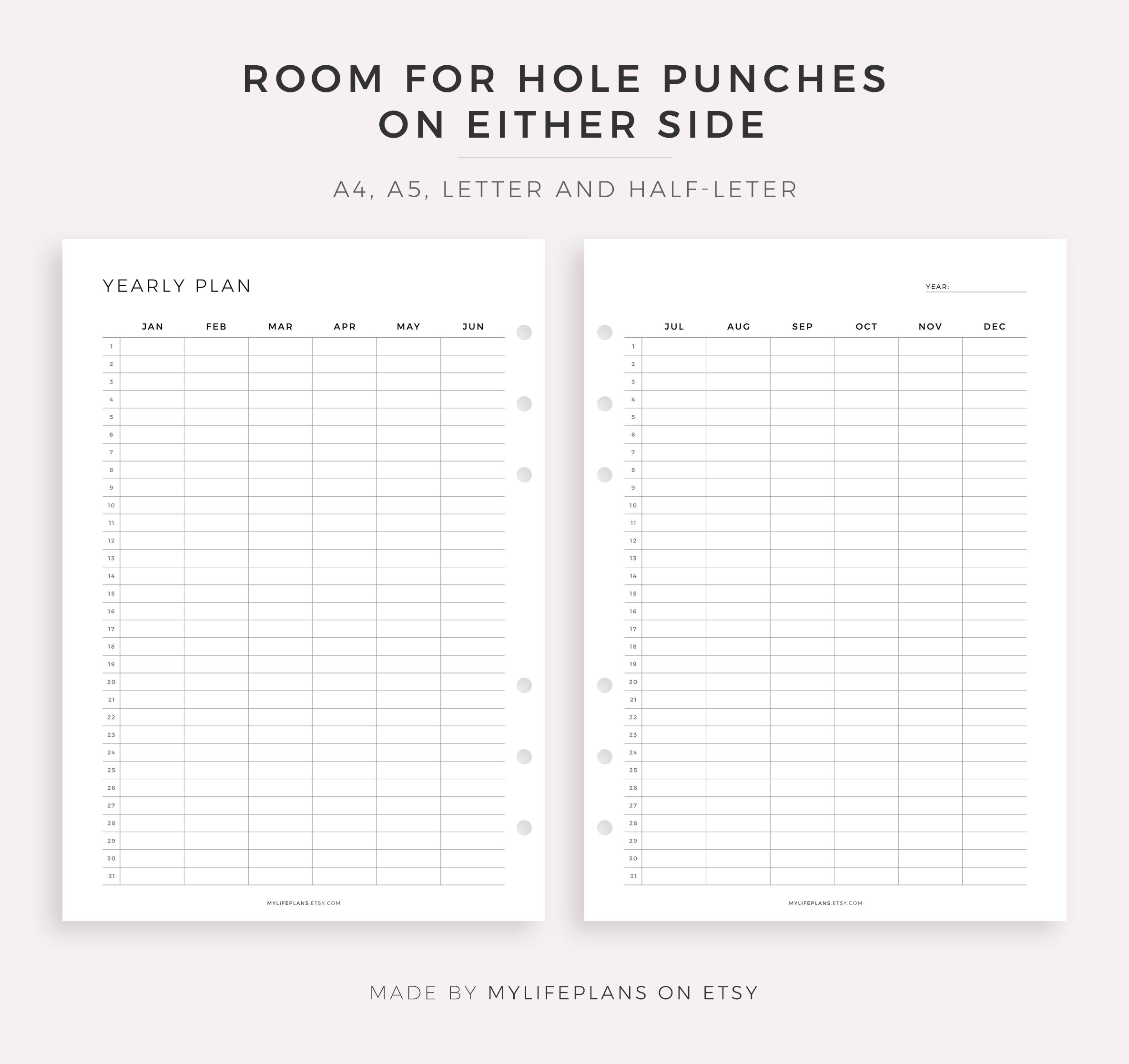 2 Page Yearly Planner Printable Year at a Glance Yearly - Etsy Australia