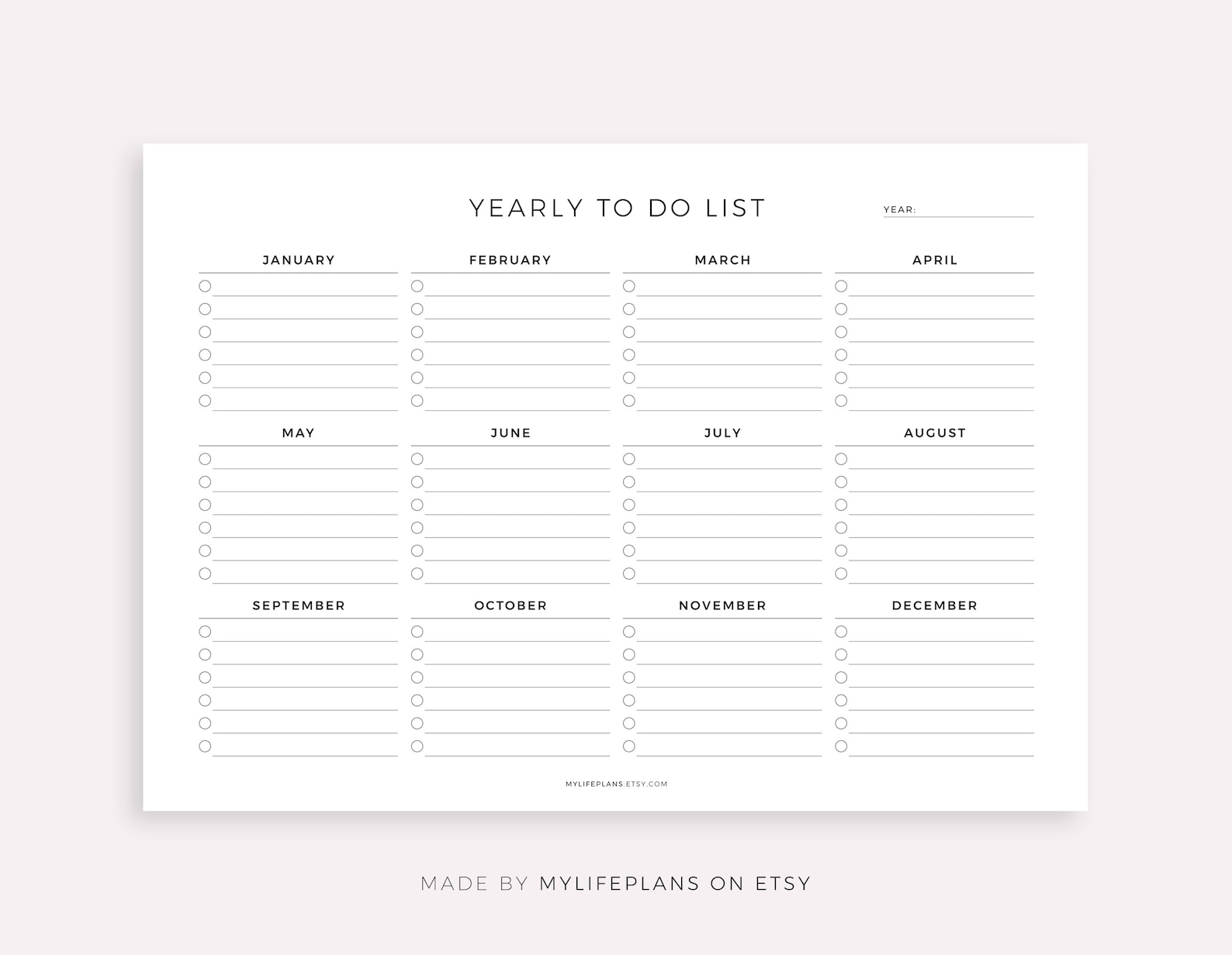 Yearly to Do List Printable Landscape, Yearly Task List, Minimalist ...