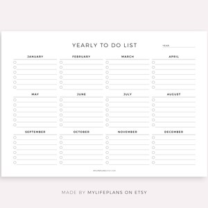 Yearly to Do List Printable Landscape, Yearly Task List, Minimalist ...