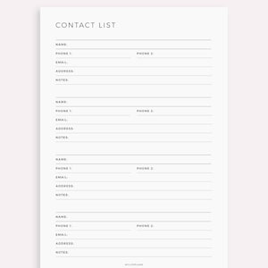 Contacts List Template for Kobo Elipsa 2e / 1, Address Book, Contact ...