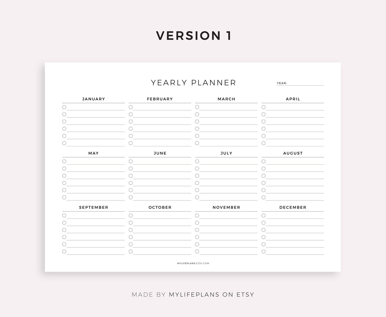 Yearly Tasks Printable Landscape Yearly to Do List - Etsy