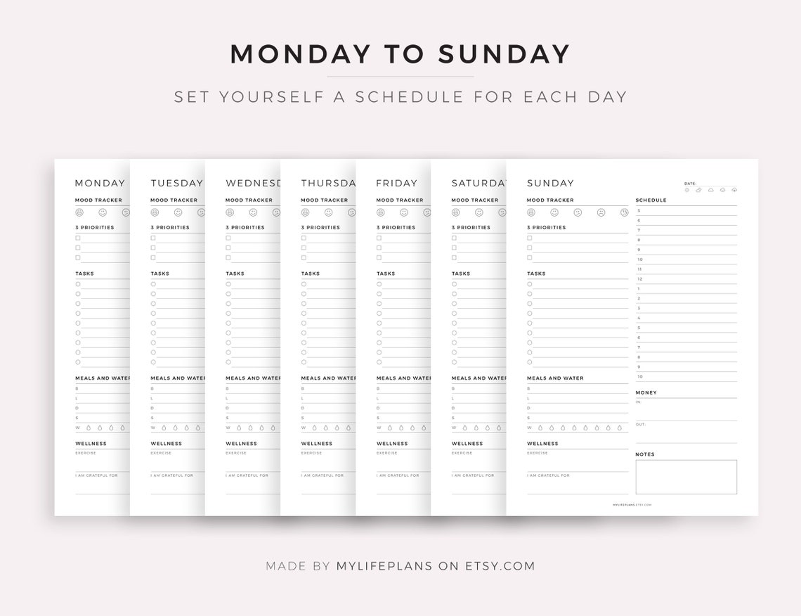 7 Day Planner Printable Daily Planner Weekly Planner Daily - Etsy