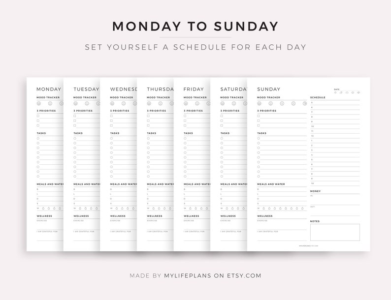 7 Day Planner Printable Daily Planner Weekly Planner Daily - Etsy