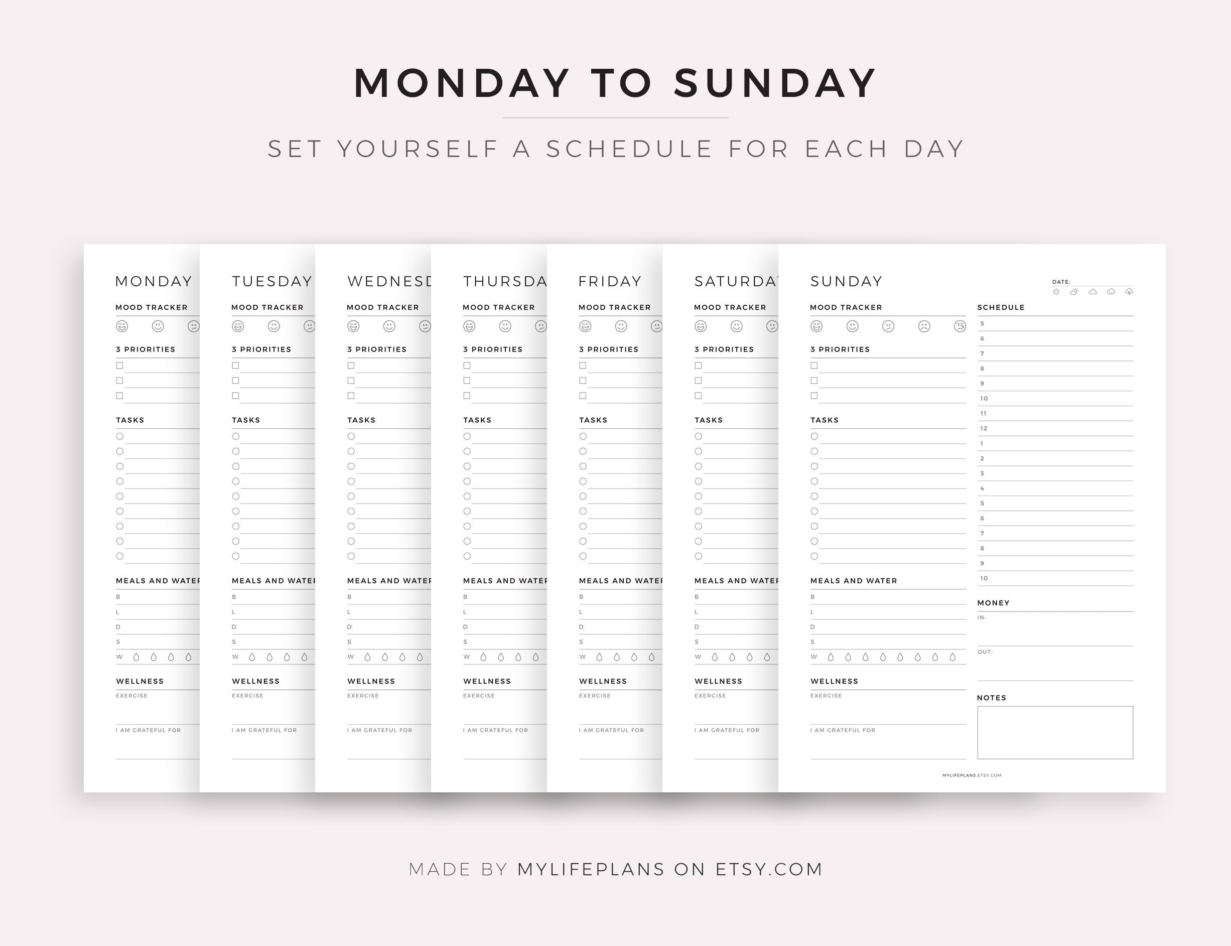7 Day Planner Printable Daily Planner Weekly Planner Daily - Etsy