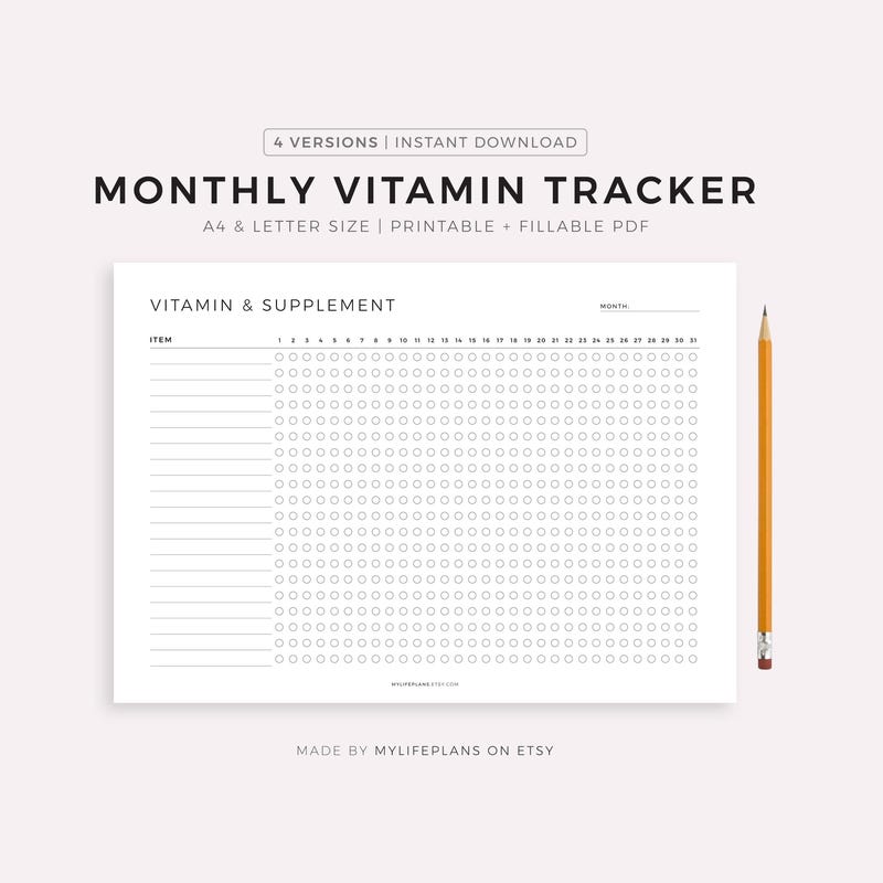 Vitamin Intake Calendar - Etsy