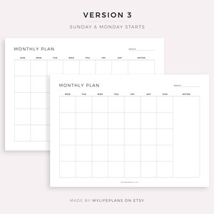 Undated Monthly Planner With Notes, Monthly Organizer, Month at a ...
