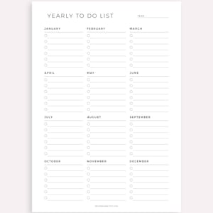 Yearly to Do List, Yearly Tasks, Yearly Planner, Annual Planner ...