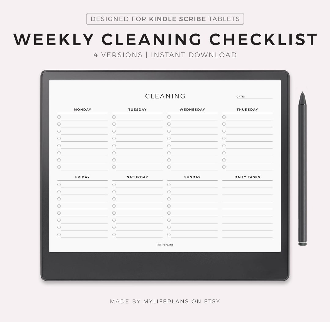 Weekly Cleaning Checklist for Kindle Scribe, Landscape, Cleaning to Do ...