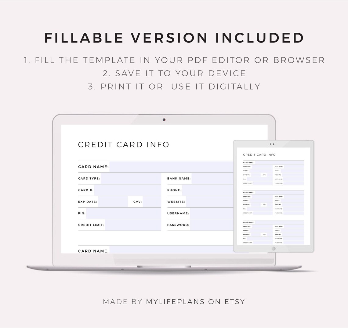 Credit Card Information Tracker Printable & Fillable Credit - Etsy