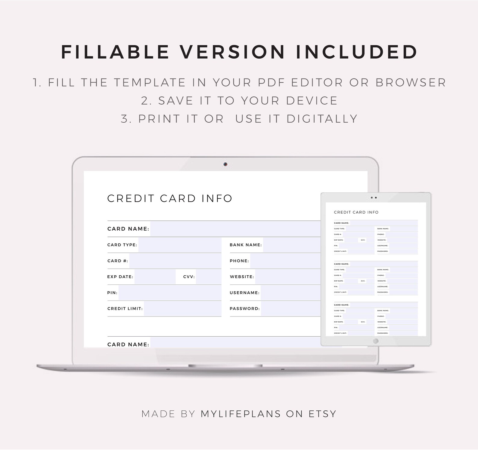 Credit Card Information Tracker Printable & Fillable Credit - Etsy