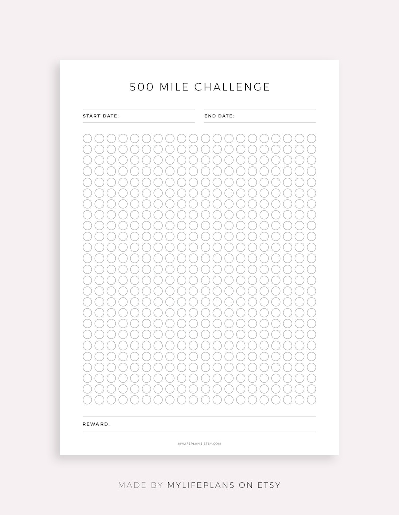 500 Mile Running or Walking Challenge Printable Workout - Etsy