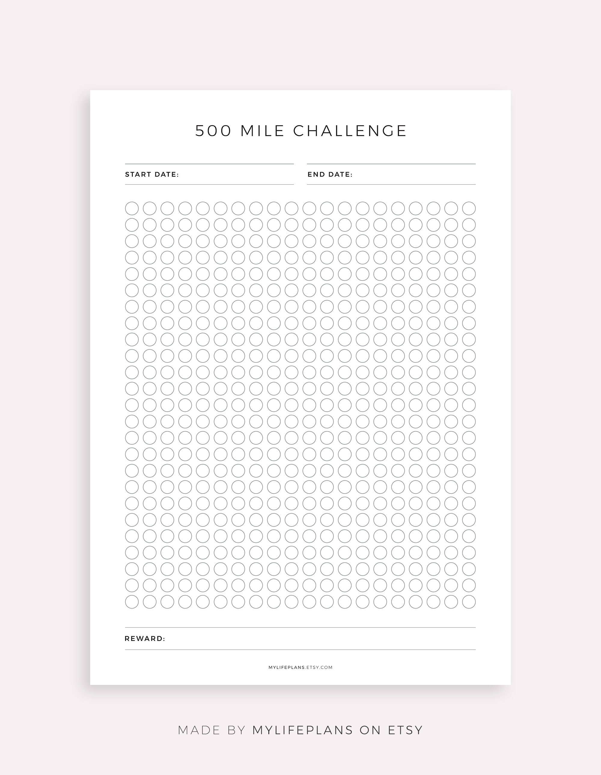 500 Mile Running or Walking Challenge Printable, Workout Challenge ...