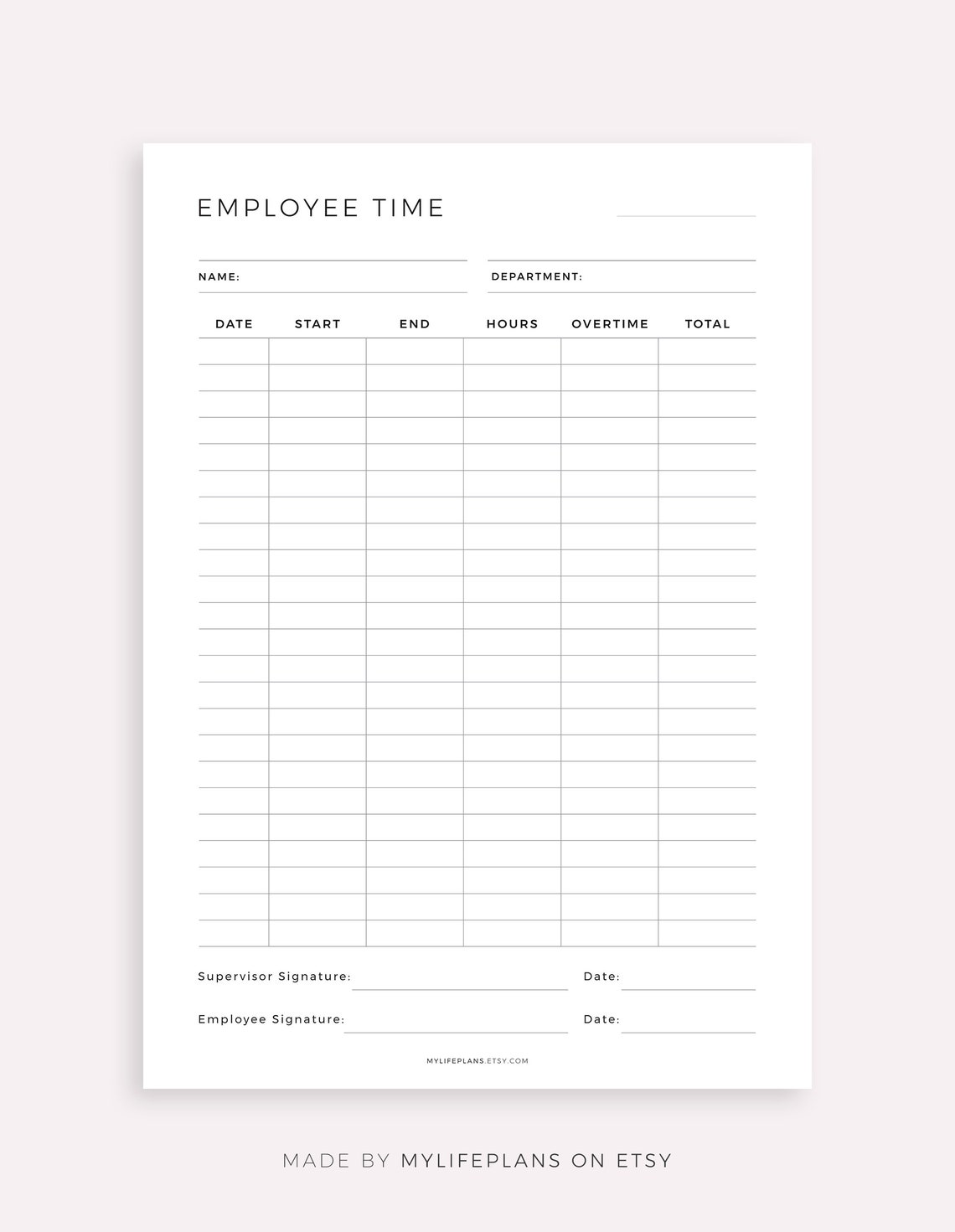 Employee Time Tracker Printable, Working Hours Tracker, Work Time Log ...