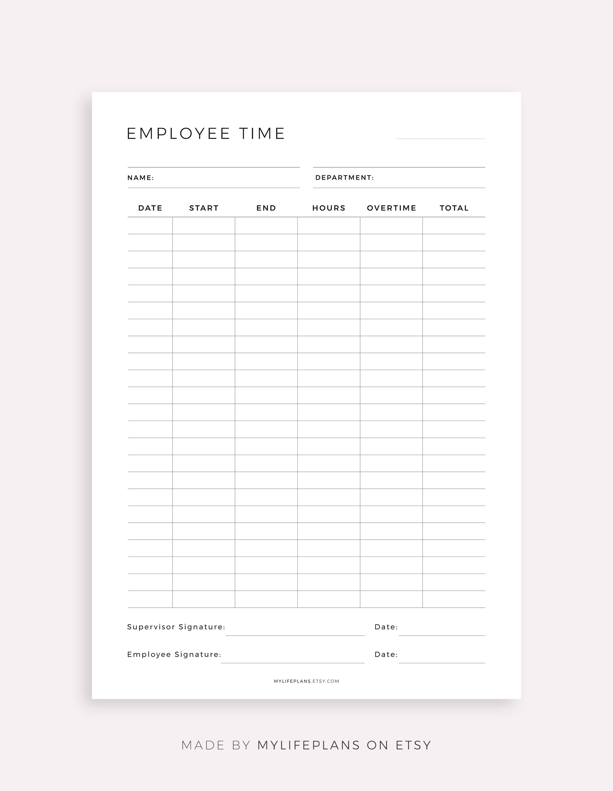 Employee Time Tracker Printable, Working Hours Tracker, Work Time Log ...