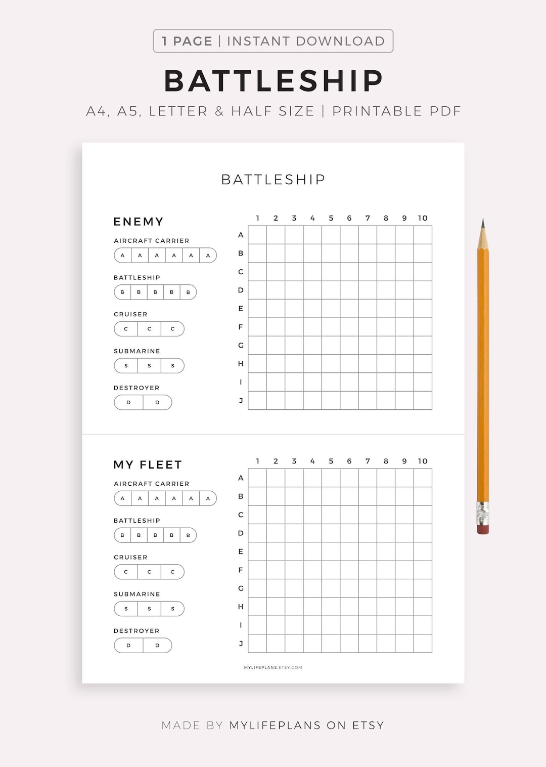 Printable Battleship Game - Easy to Print and Play With Friends, School ...