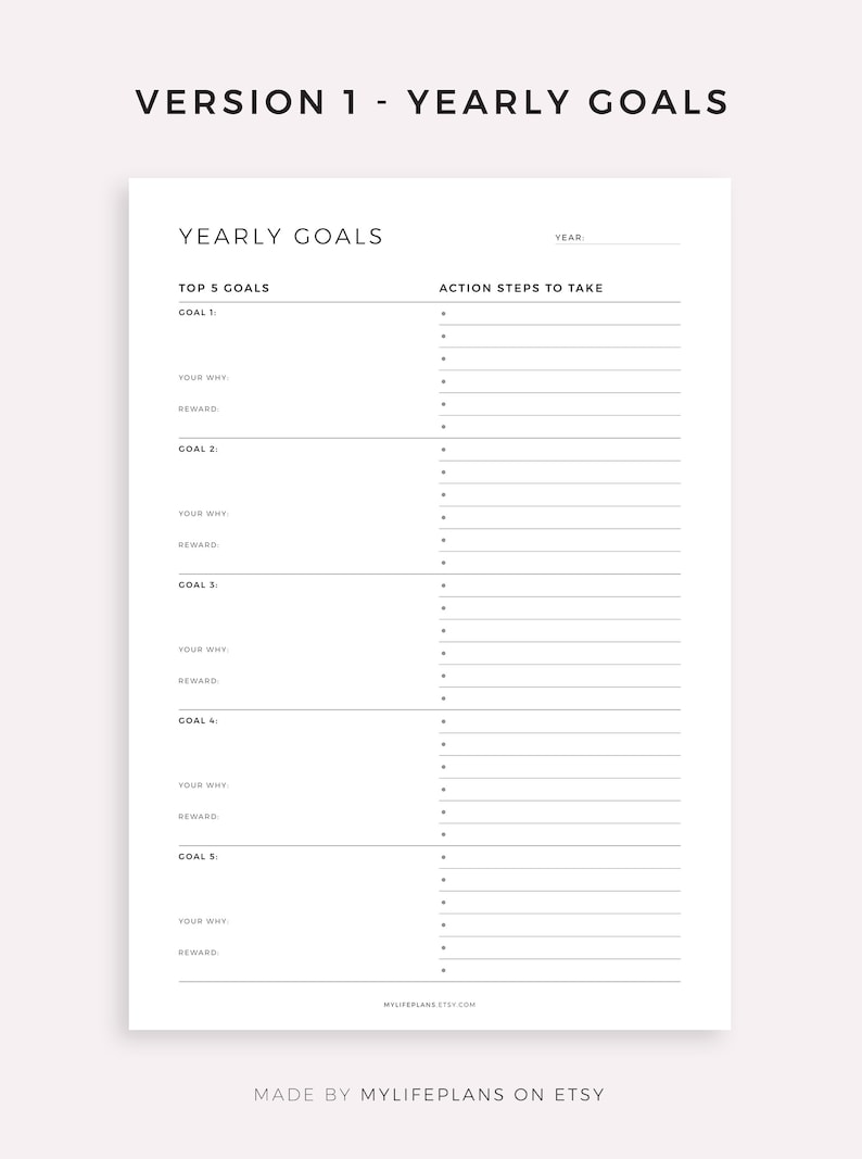 Top 5 Goals - Yearly Goals, Quarterly Goals, Monthly Goals, Weekly ...