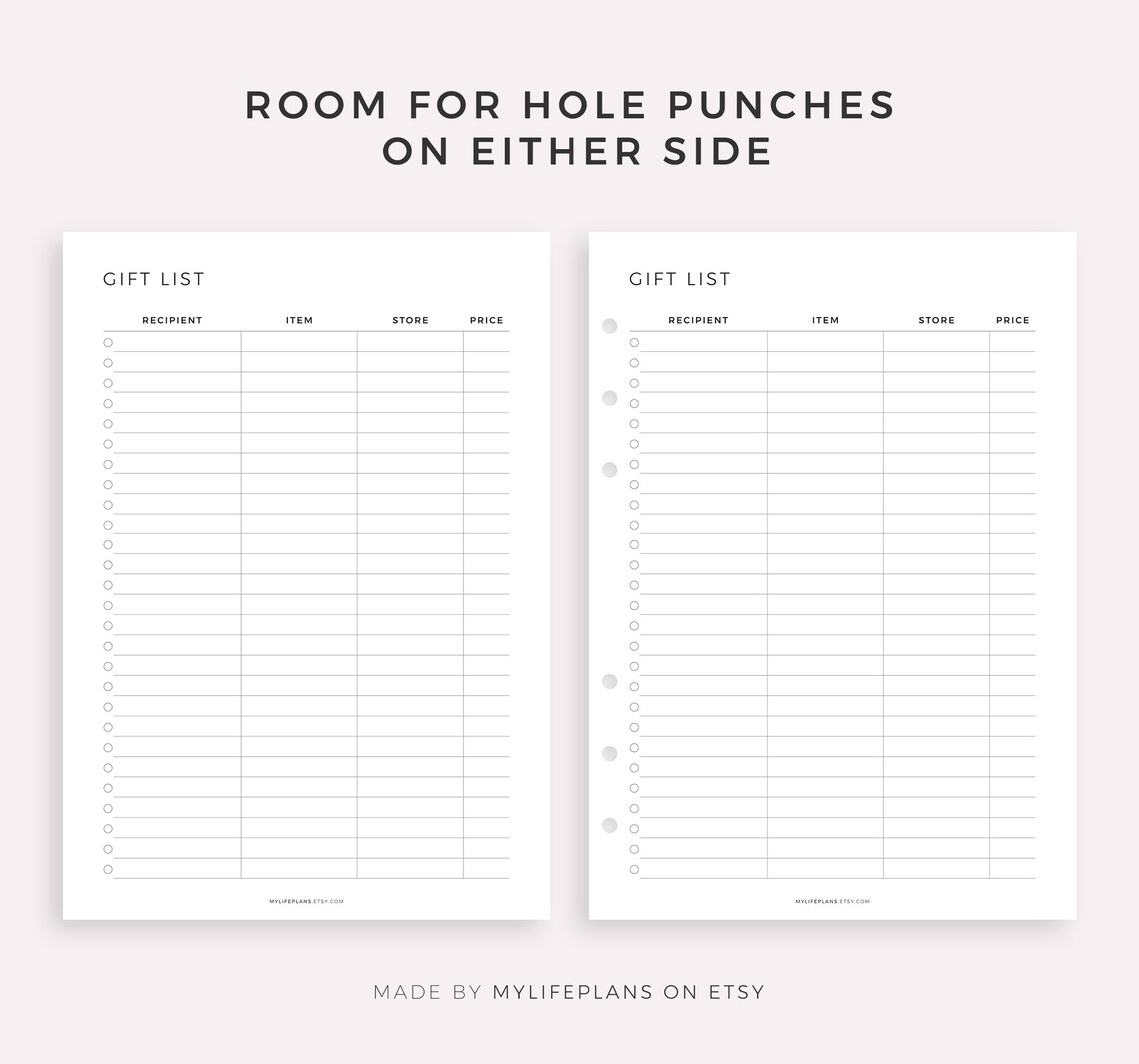 Simple Gift List Planner Printable Gift Ideas Gift Tracker - Etsy