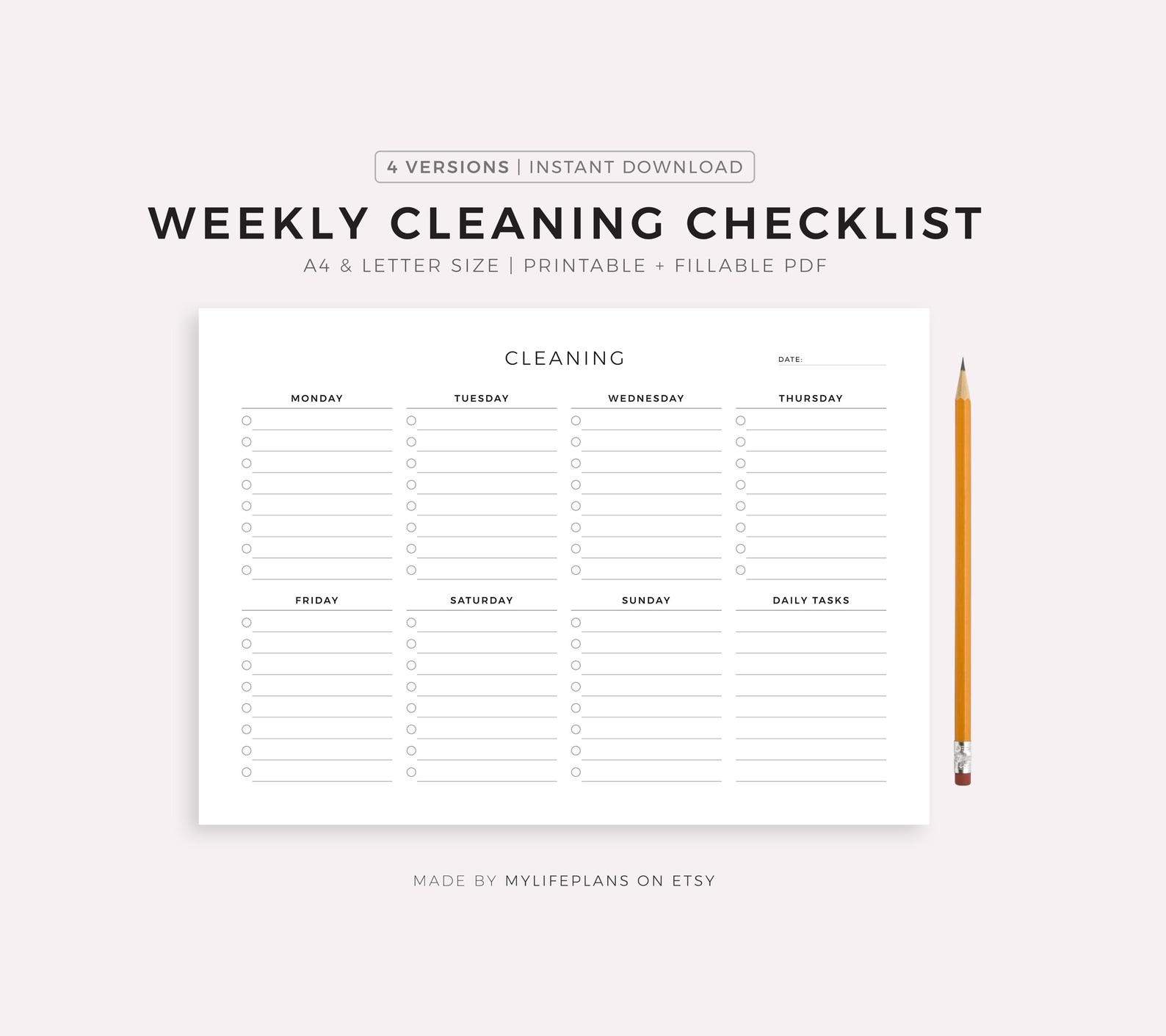 Weekly Cleaning Checklist Printable Landscape, Cleaning to Do List ...