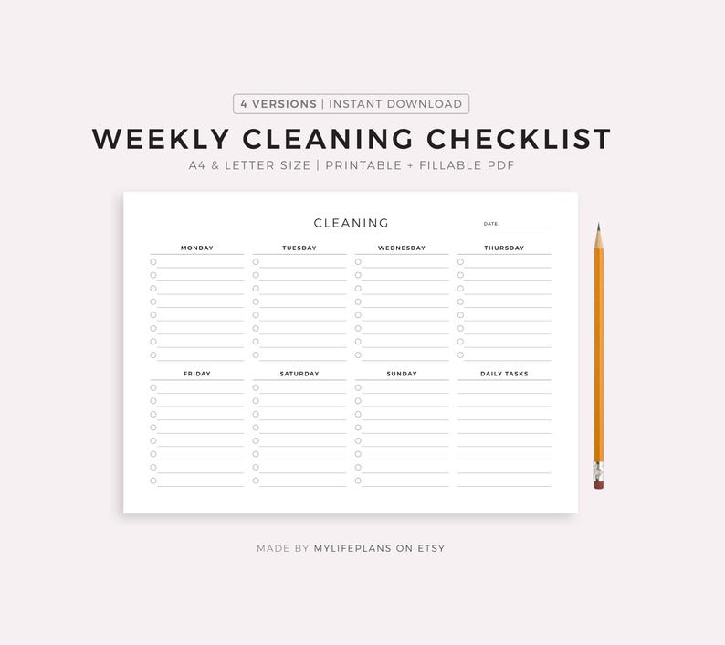 Weekly Cleaning Checklist Printable Landscape, Cleaning to Do List ...