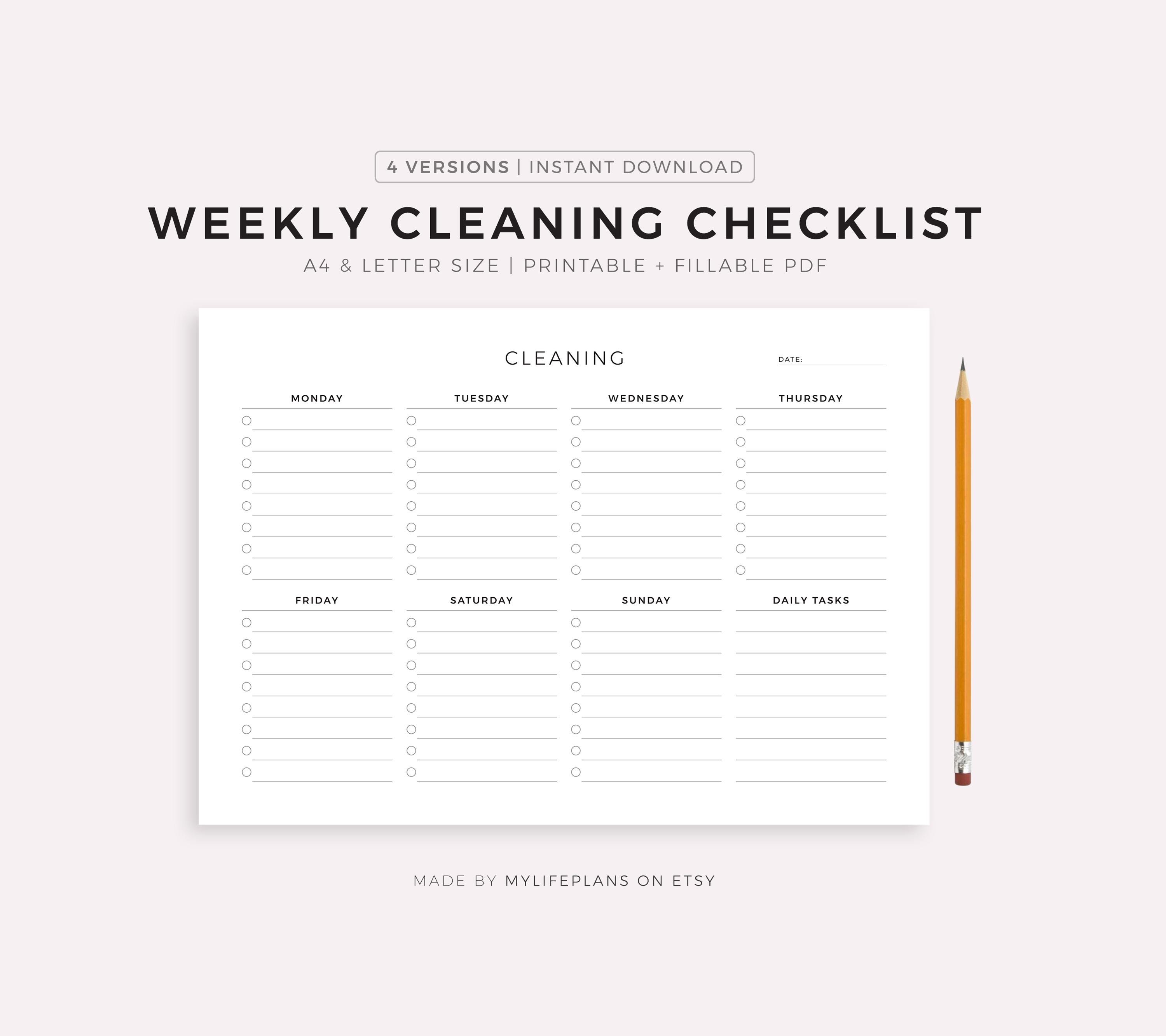 Weekly Cleaning Checklist Printable Landscape, Cleaning to Do List ...
