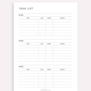 Employee Task List Printable - Assignment Sheet, Task Management, Team Organisation, A4/a5 ...