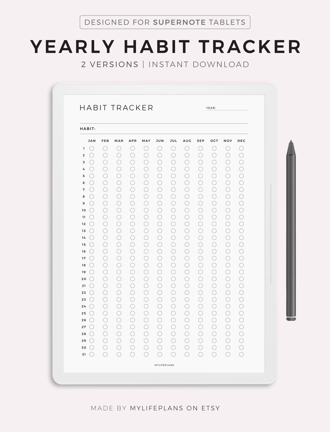 Yearly Habit Tracker for Supernote A5X2/A5X/A5/A6X2/A6X/A6, Routine ...