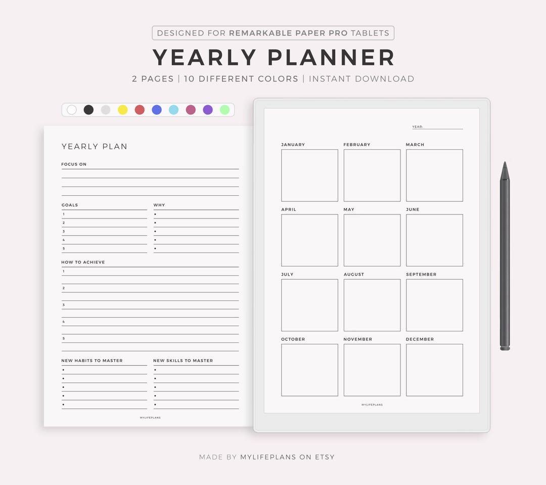 Yearly Planner for Remarkable Paper Pro, Instant Download - Etsy
