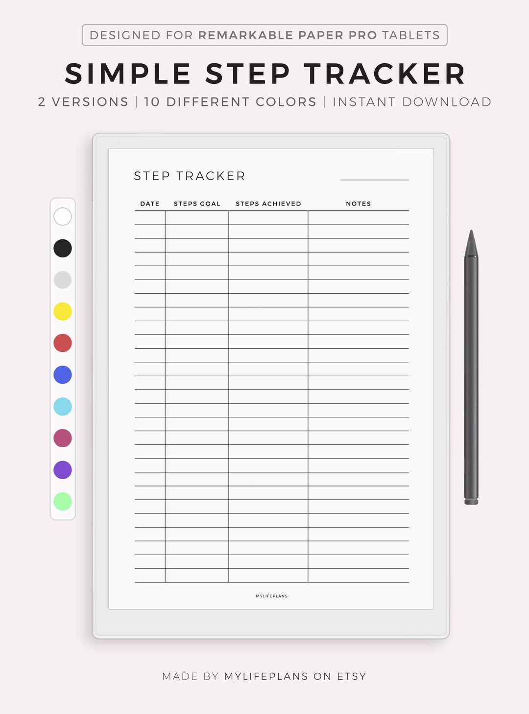 Simple Step Tracker for Remarkable Paper Pro, Step Log, Walking Journal ...