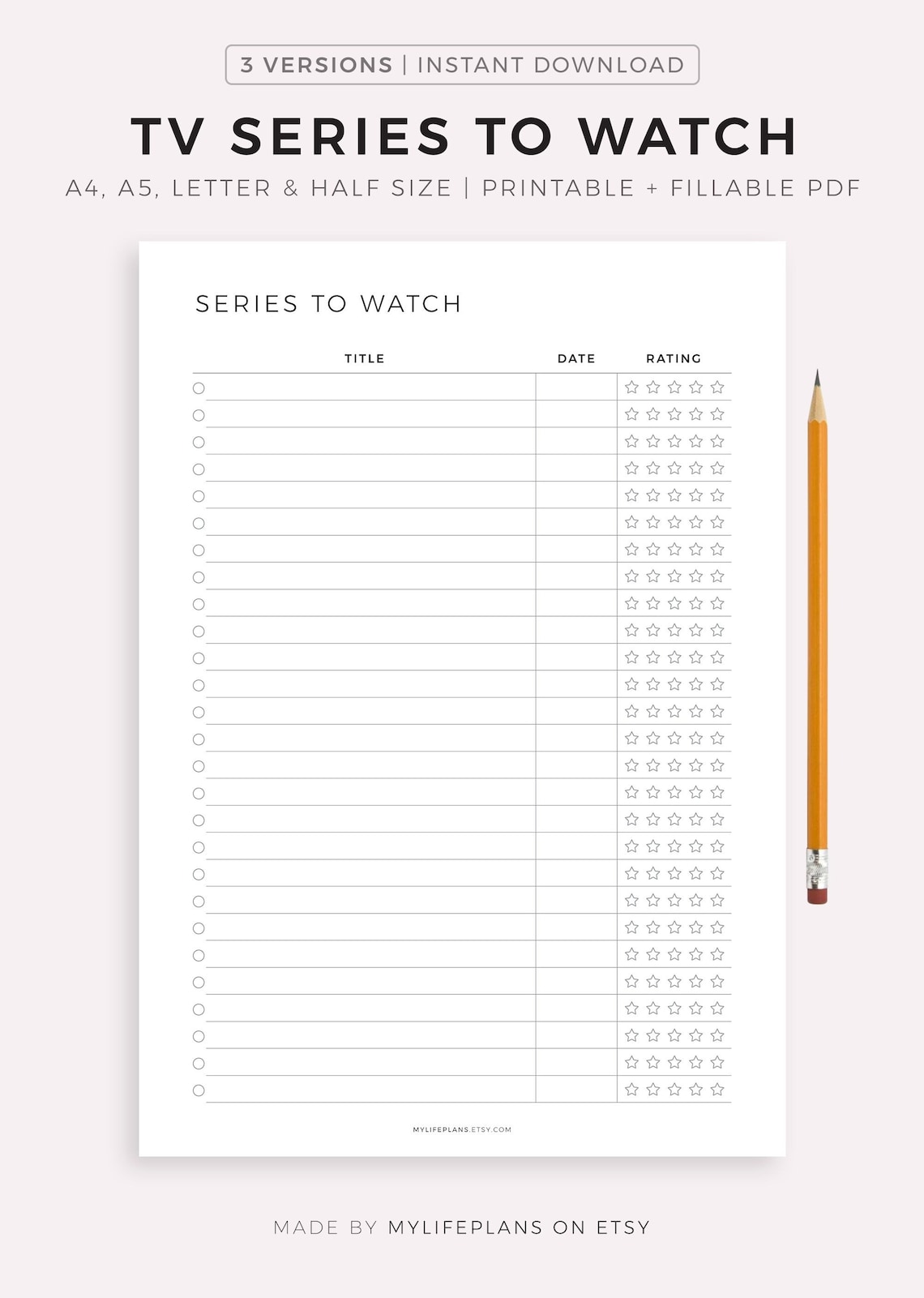 TV Series to Watch List Printable TV Show List Season and - Etsy