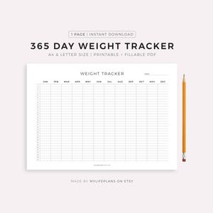 365 Day Weight Tracker Printable Landscape, Daily Weight Journal ...