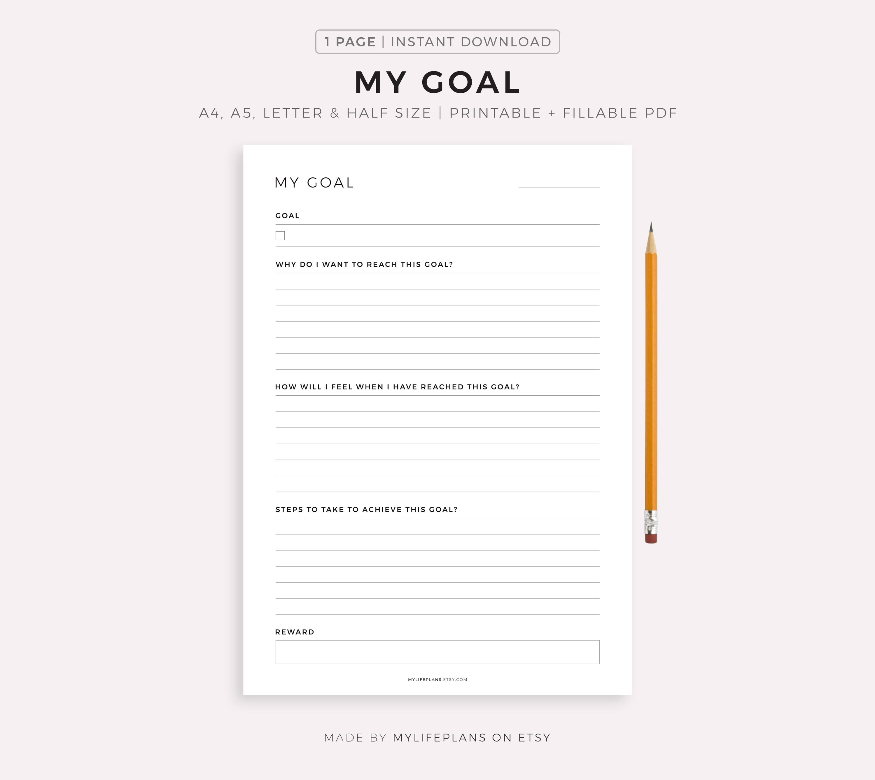 My Goal Printable - Life Goal, Fitness Goal, Career Goal, Finance Goal ...