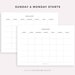 Undated Monthly Calendar Printable Landscape, Minimalist Calendar ...