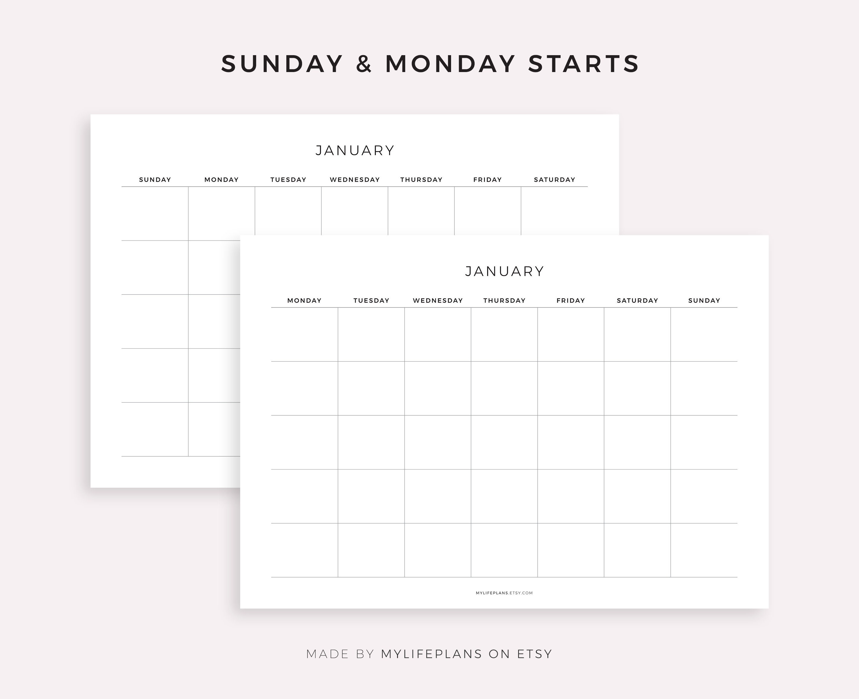Undated Monthly Calendar Printable Landscape Minimalist | Etsy