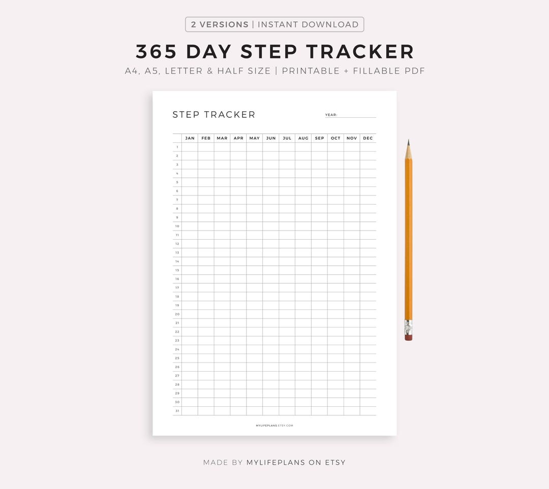 365 Day Step Tracker Printable, Daily Step Record, Exercise Log ...