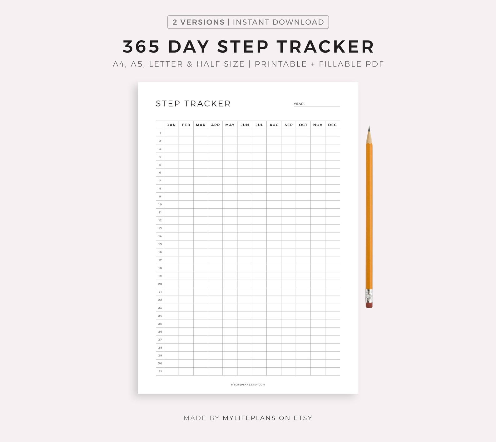 365 Day Step Tracker Printable, Daily Step Record, Exercise Log ...