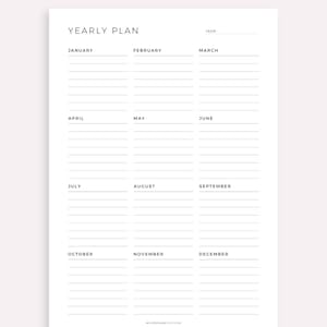 Yearly Overview, Printable Yearly Planner on One Page, Year at a Glance ...