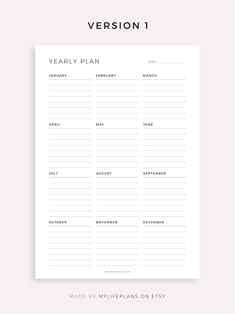 Yearly Overview Printable Yearly Planner on One Page Year at | Etsy