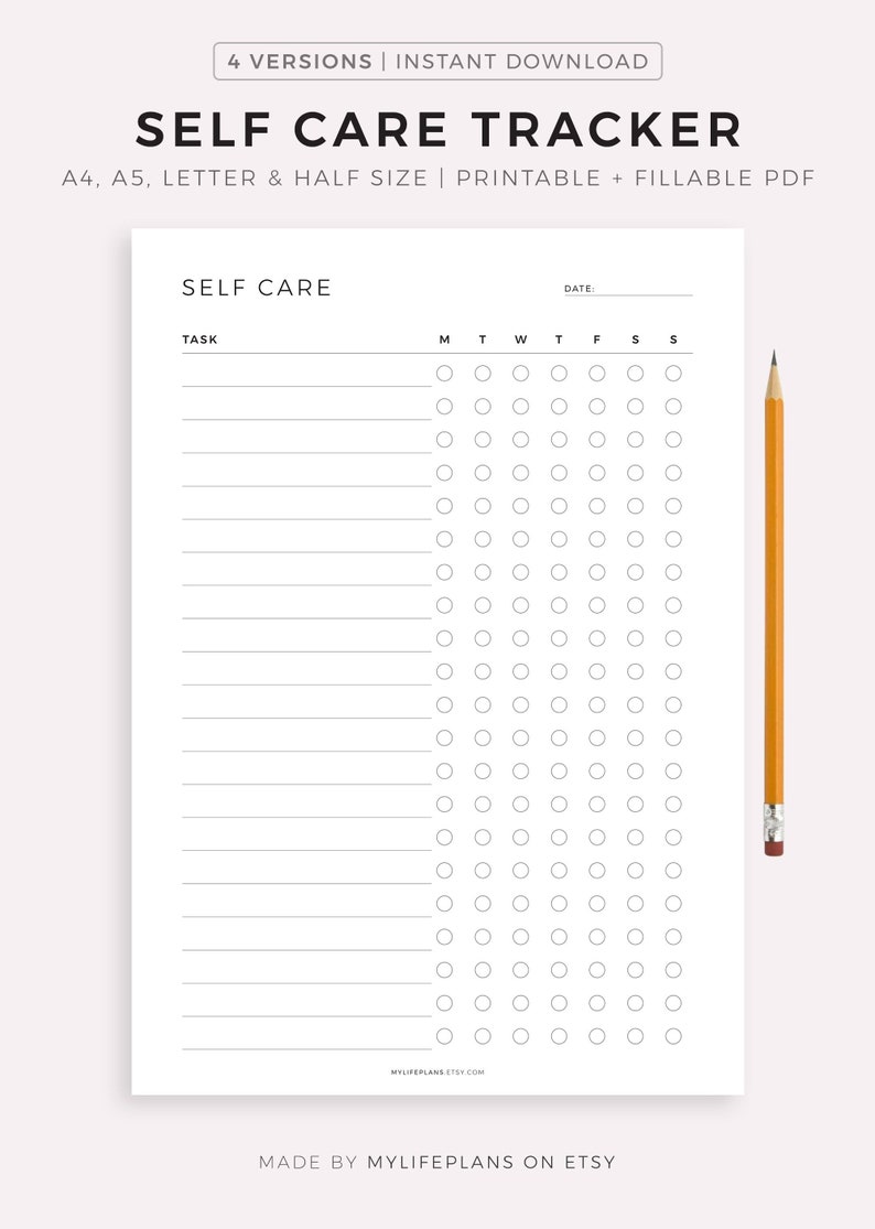 Weekly Self Care Tracker Printable Daily Self Care Checklist - Etsy