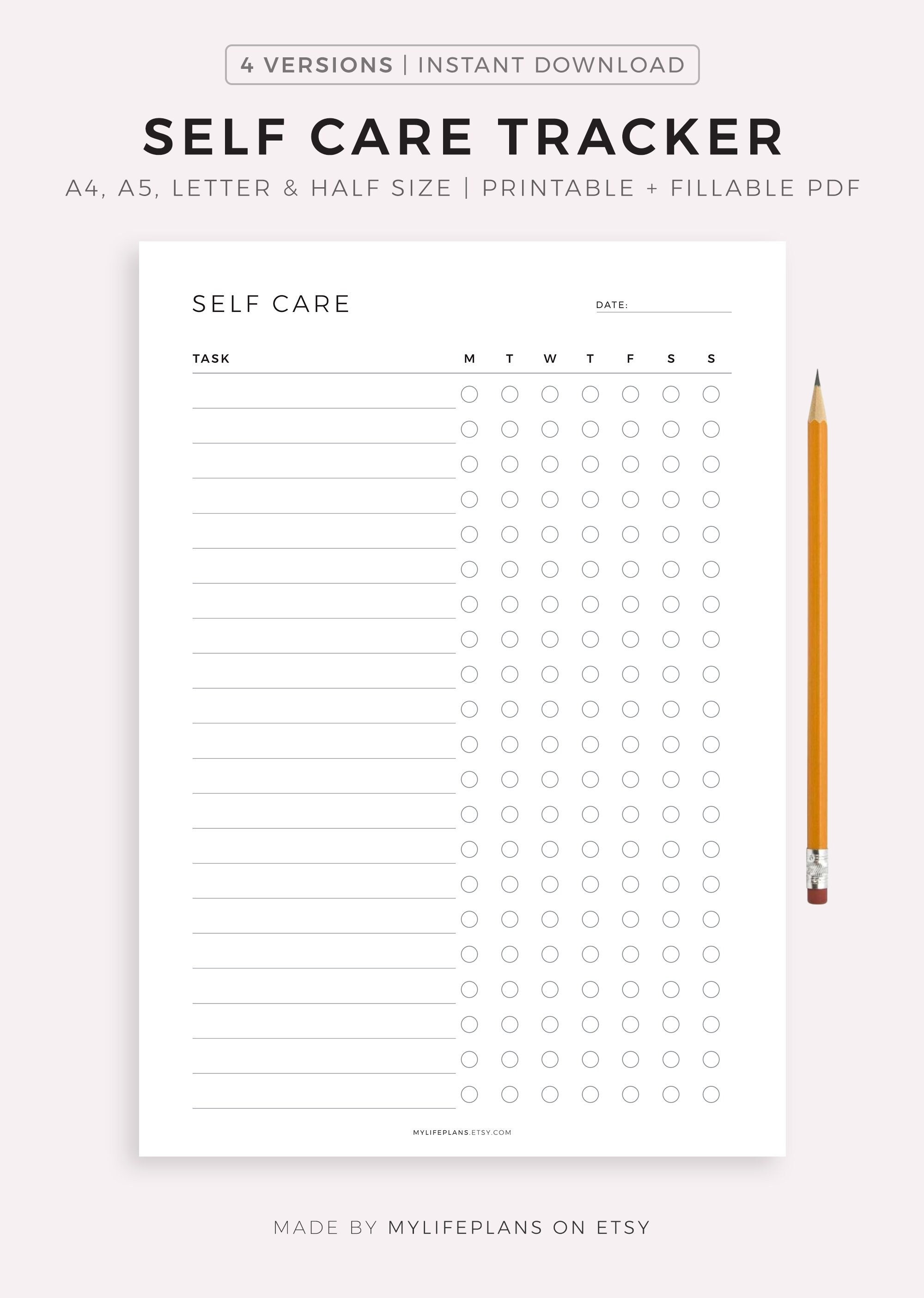 Weekly Self Care Tracker Printable Daily Self Care Checklist - Etsy