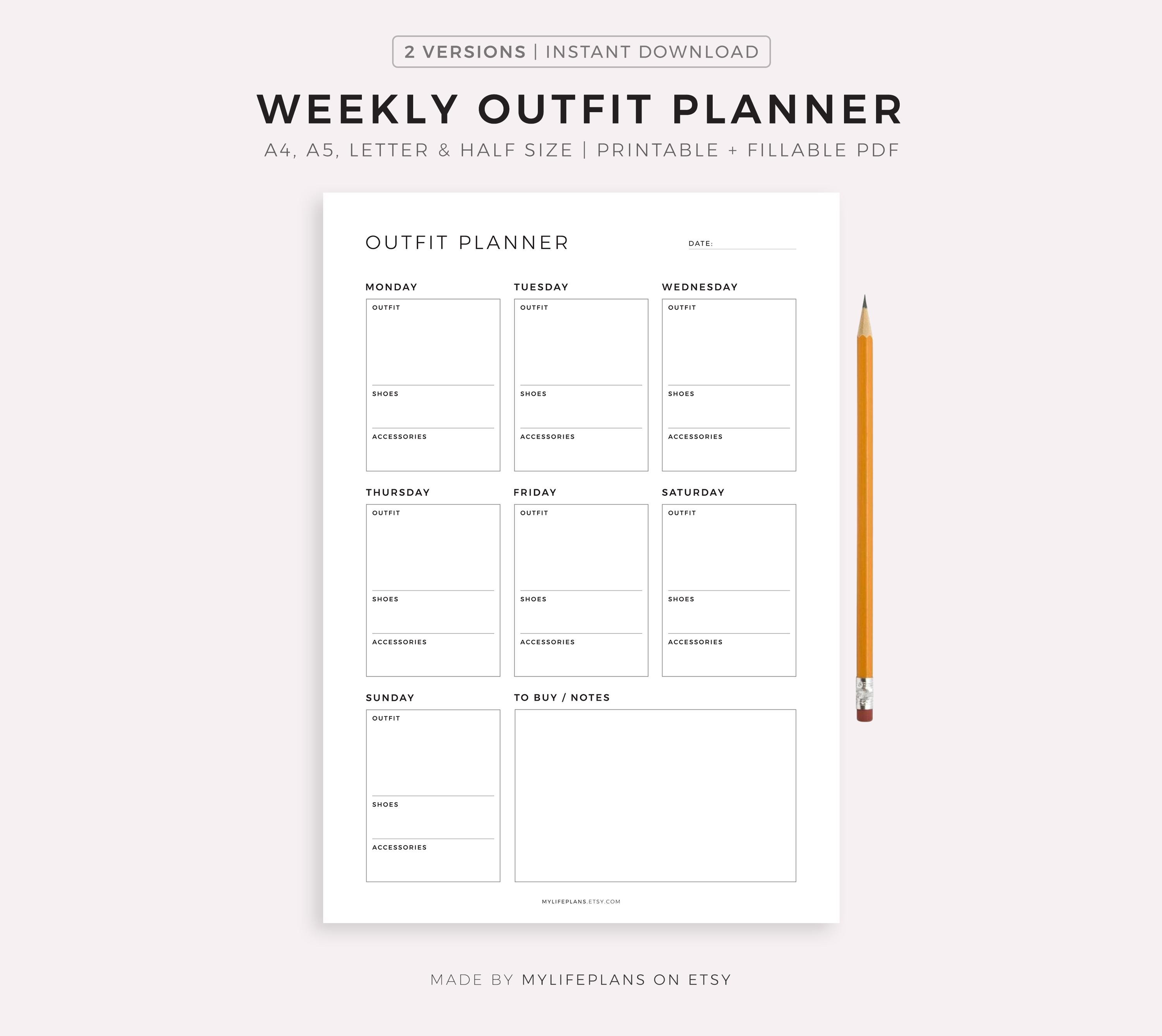 Weekly Outfit Planner for Work, Daily Activities, Special Events, Gym ...