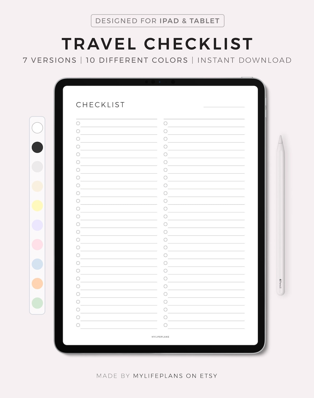 Digital Blank Travel Checklist for Goodnotes, Notability, Ipad, Instant ...