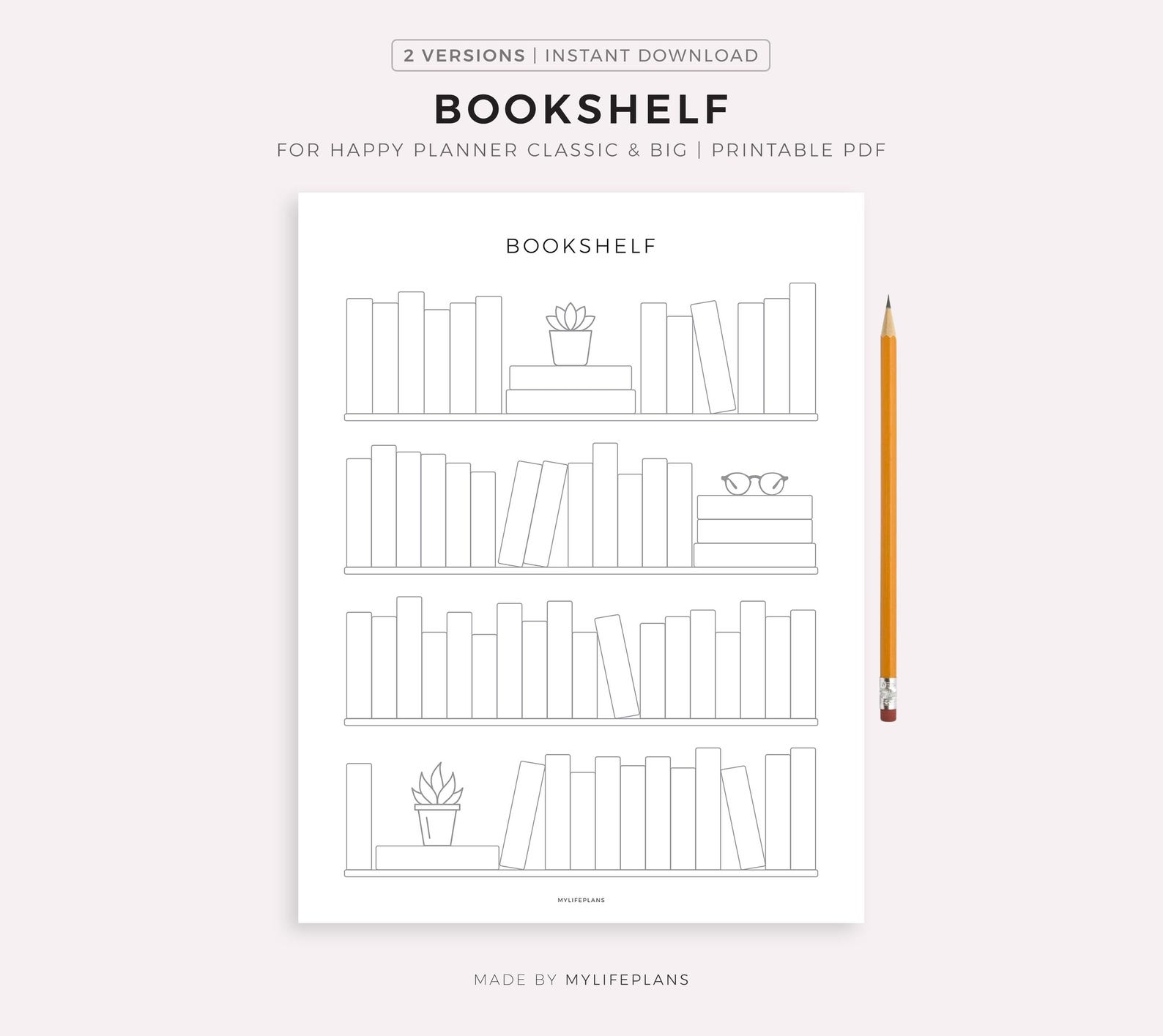 Bookshelf Printable for Happy Planner Classic and Big, Instant Download ...