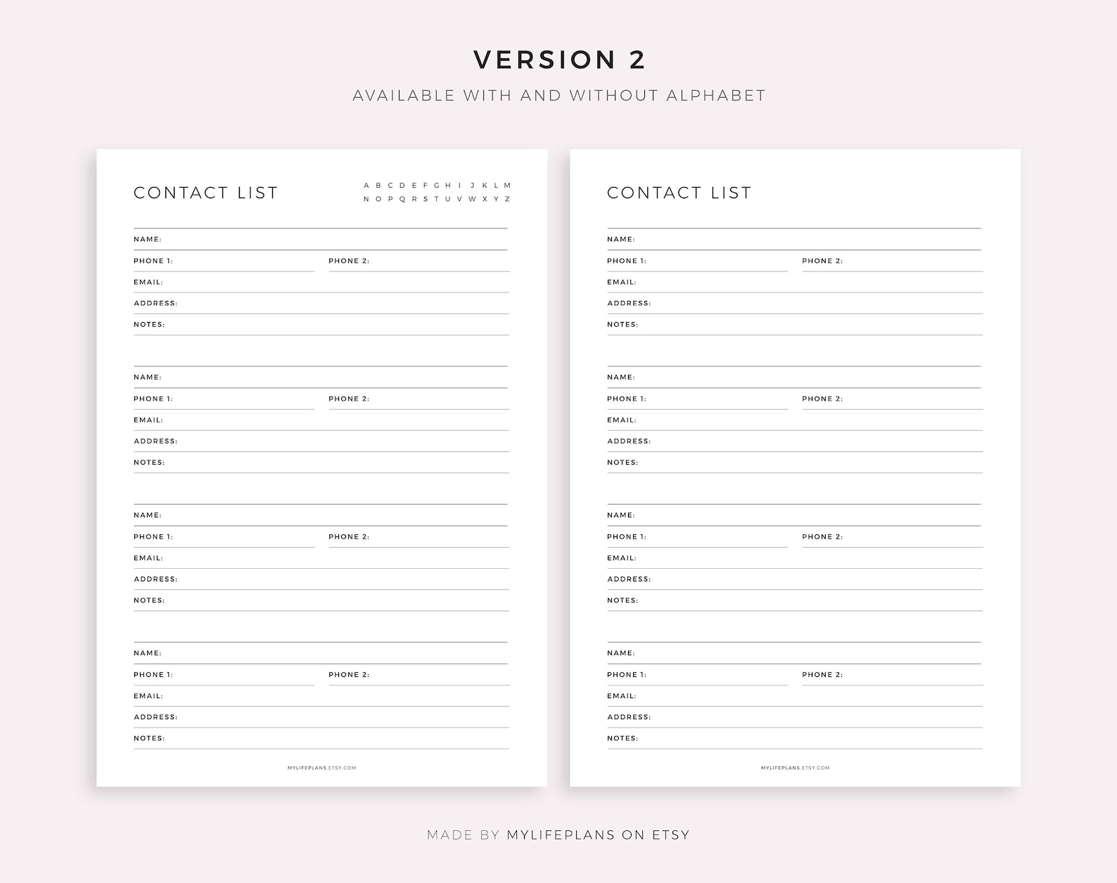 Contacts List Printable Address Book Contact Information - Etsy