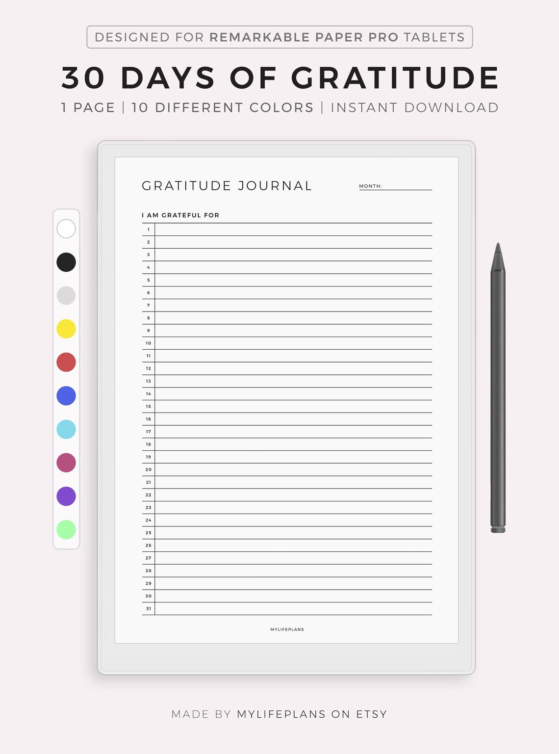 30 Days of Gratitude Template, Daily Gratitude Journal, Gratitude Log ...