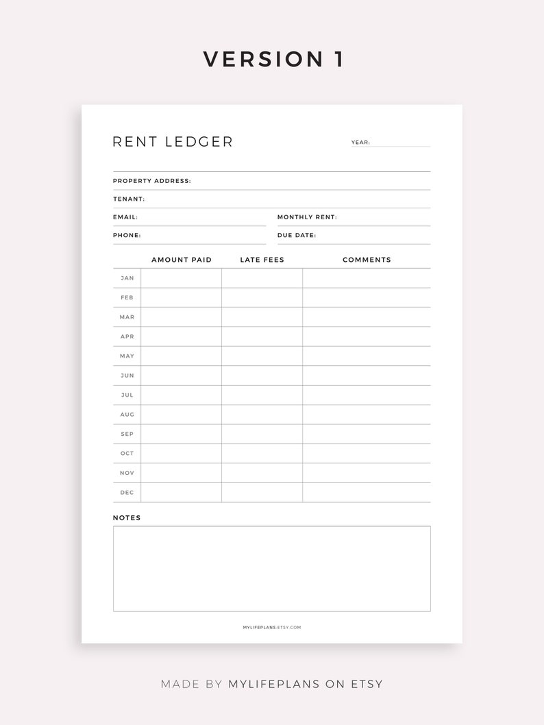 Rent Payment Ledger Printable, Tenant Payment Tracker, Monthly Rent ...