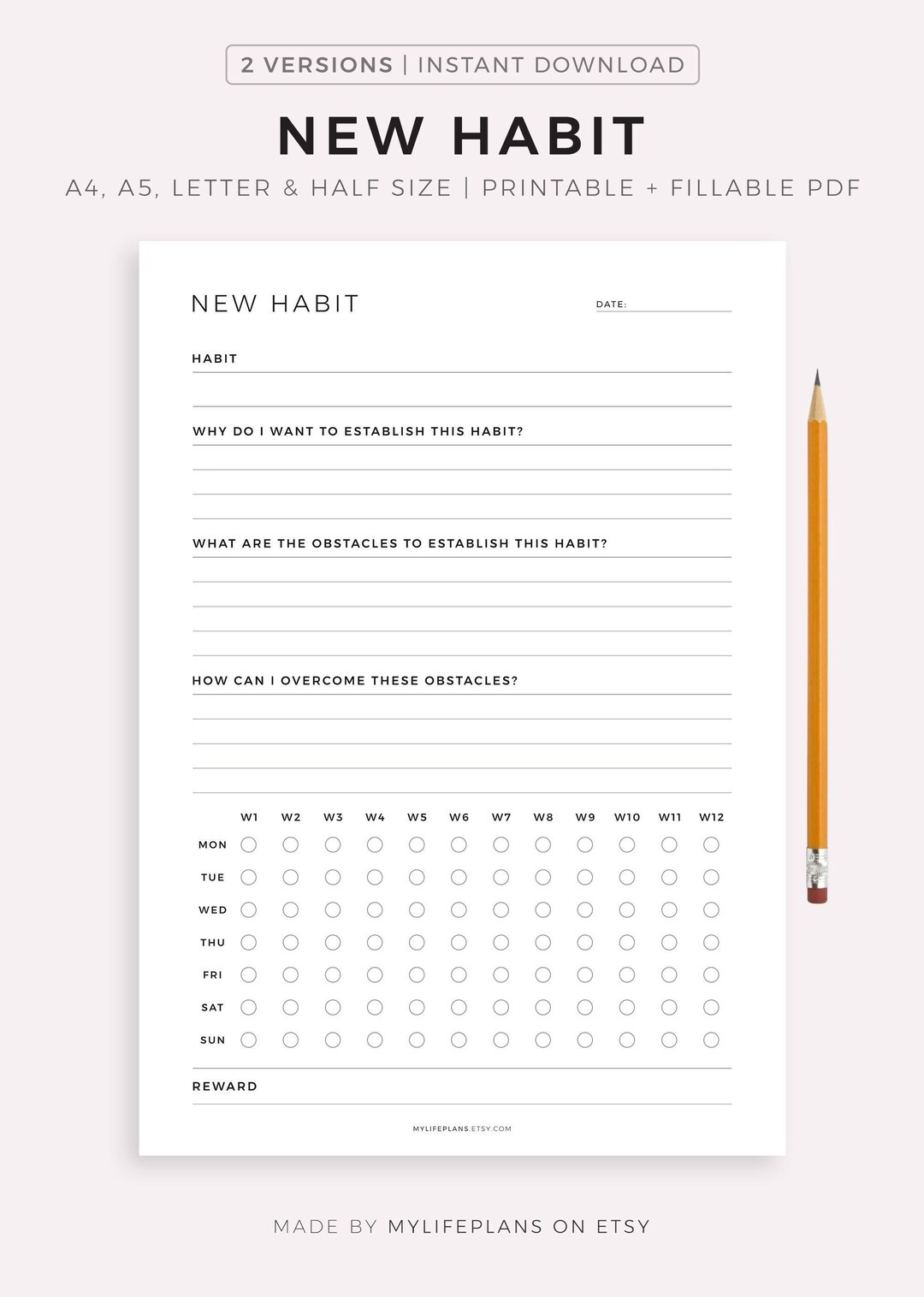 Build a New Habit Planner, 12 Week Habit Tracker Journal, New Routine ...